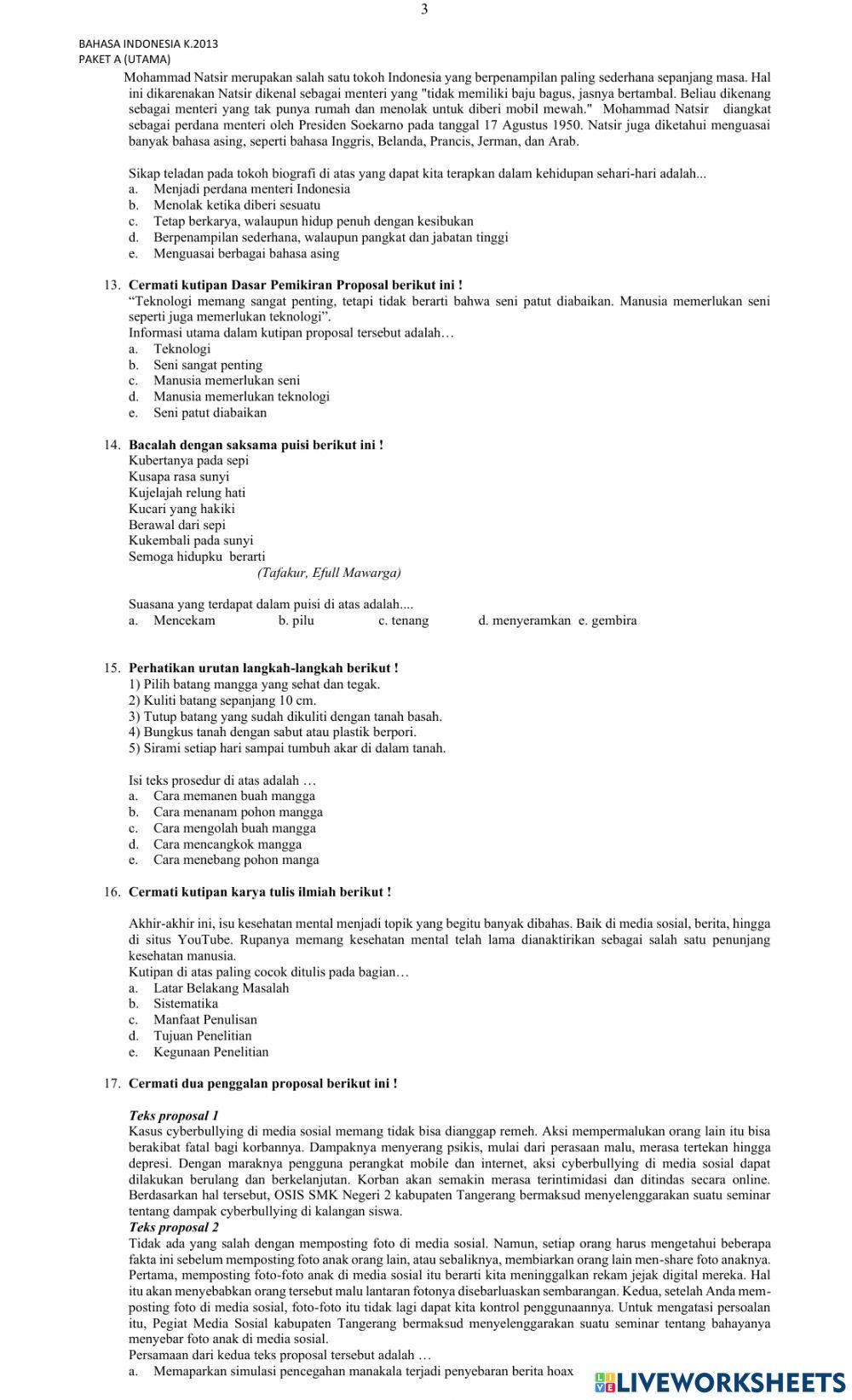 Soal usp bahasa indonesia interactive worksheet | Live Worksheets