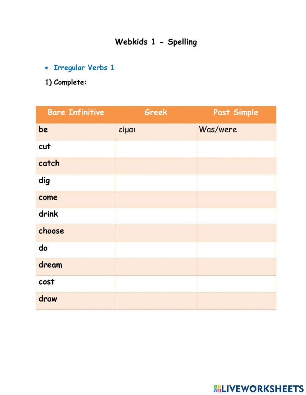 Irregular verbs Catch-drink worksheet | Live Worksheets