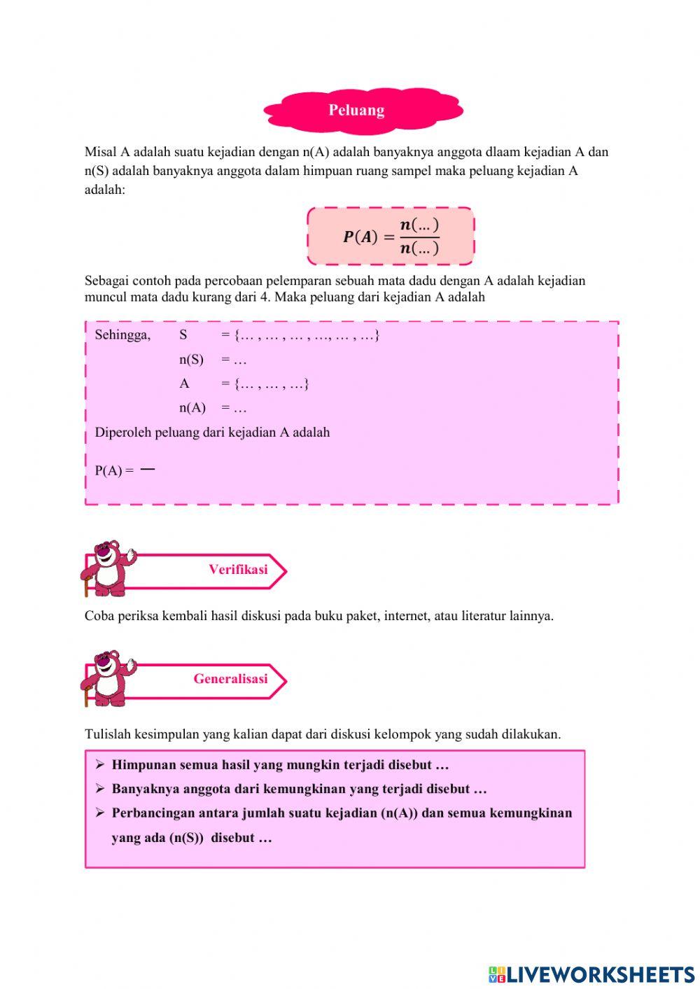 Peluang Kelas X interactive worksheet | Live Worksheets