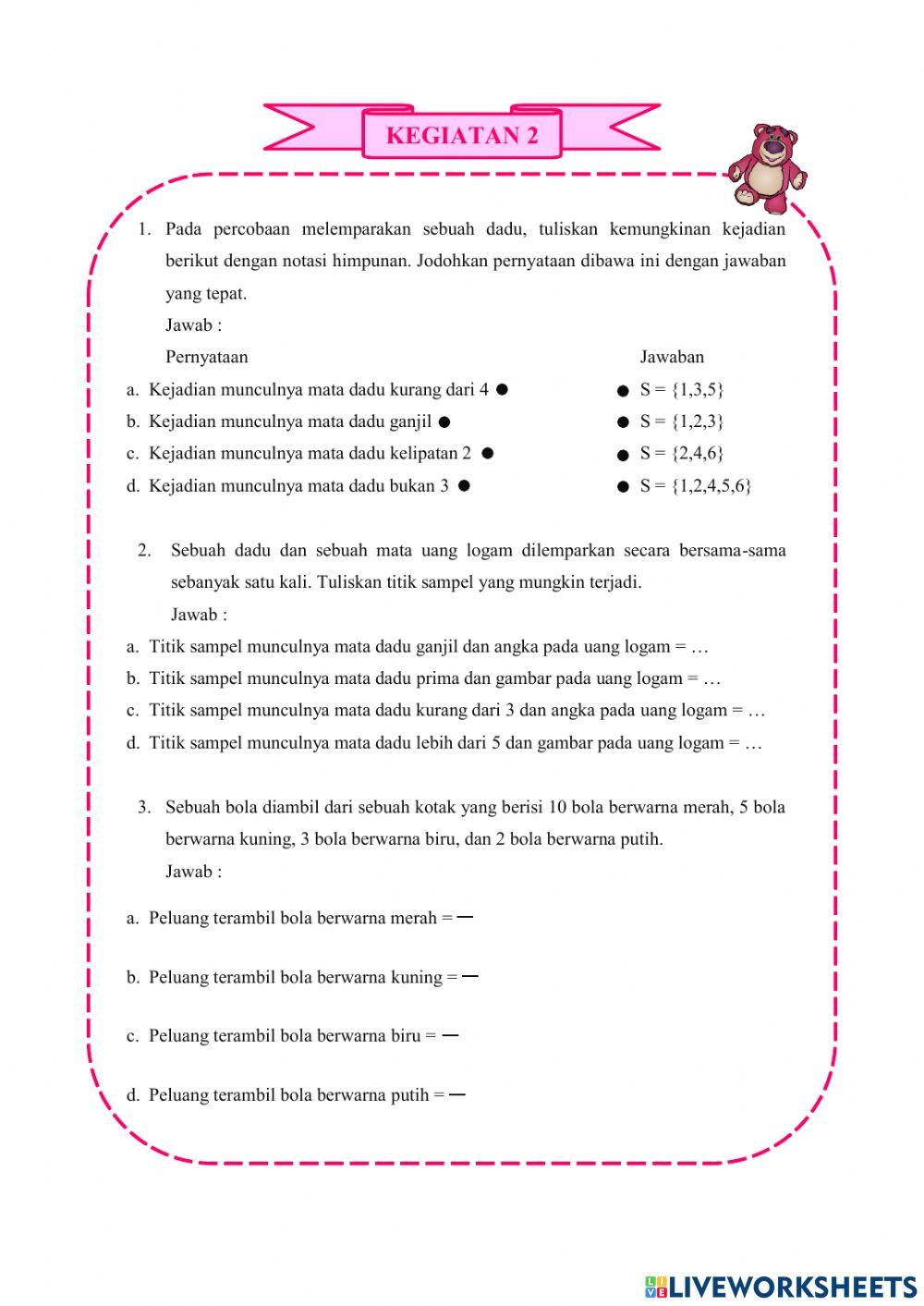 Peluang Kelas X interactive worksheet | Live Worksheets