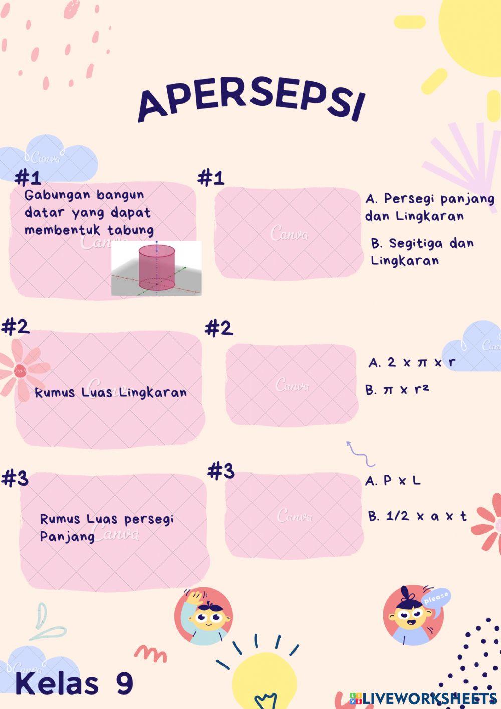 Luas Permukaan Tabung Apersepsi worksheet | Live Worksheets