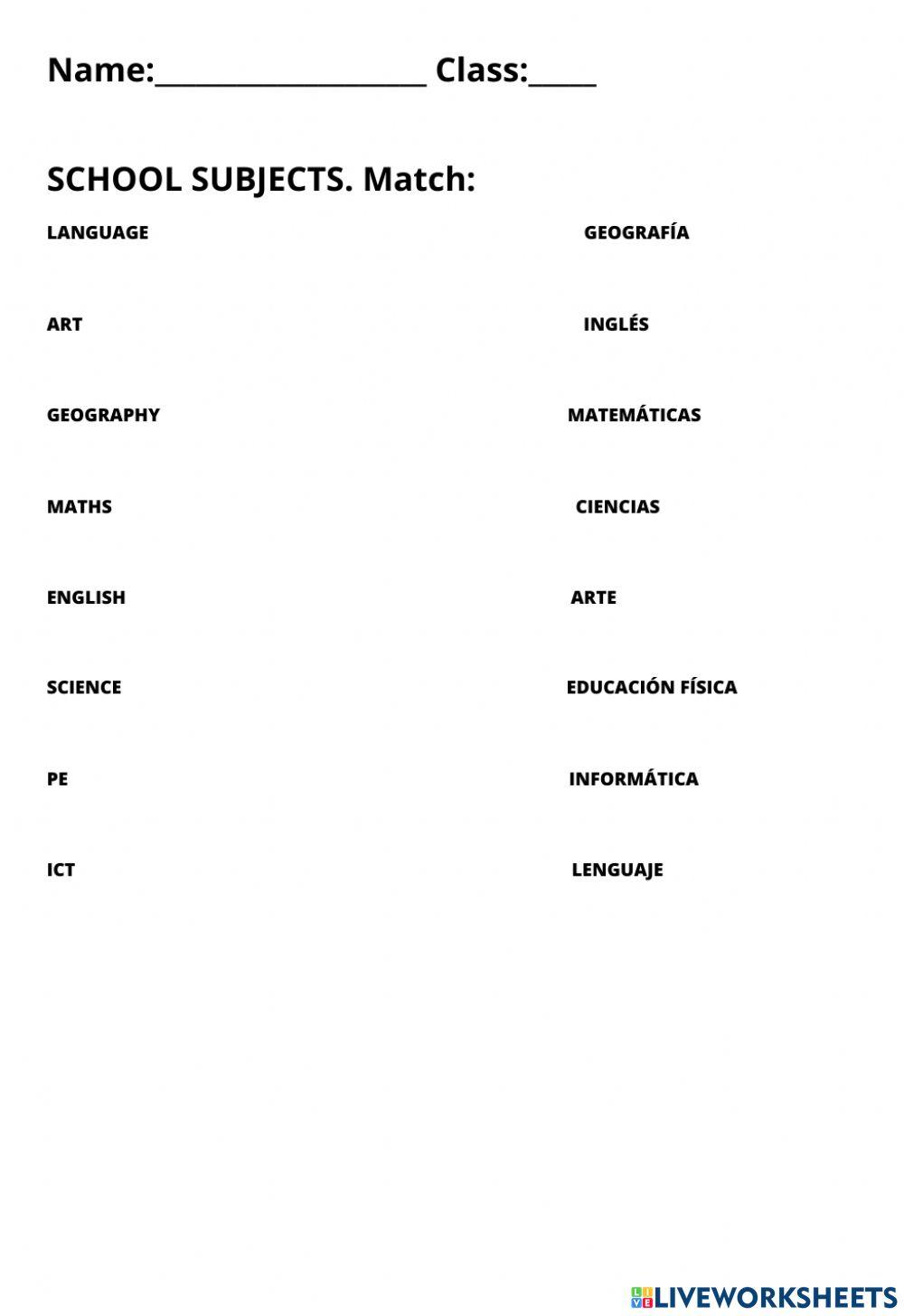 2331986 | Match subjects | gonmarsan | LiveWorksheets