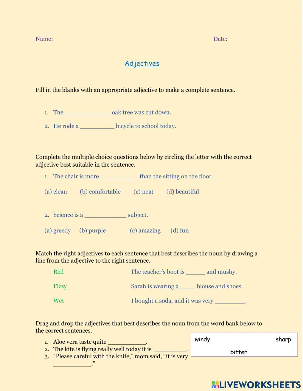 Adjectives Worksheet | Live Worksheets