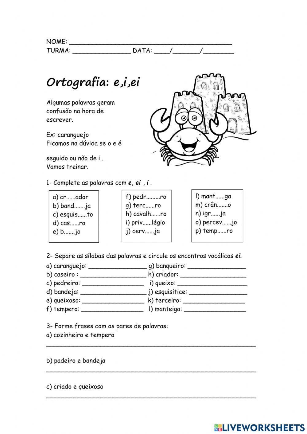 ORTOGRAFIA E, I, EI online exercise for | Live Worksheets