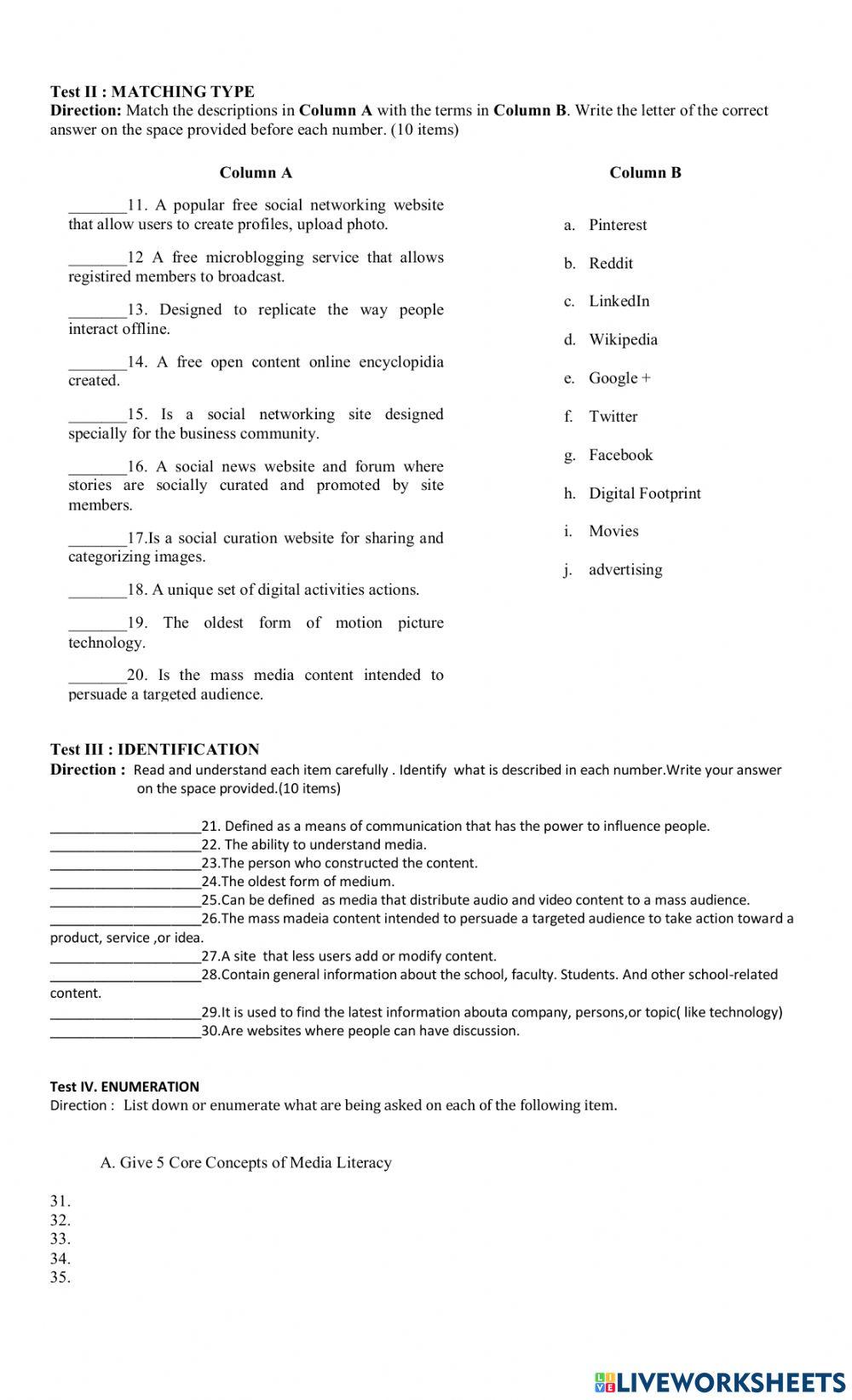3rd quarter exam in TLE 8 online exercise for | Live Worksheets