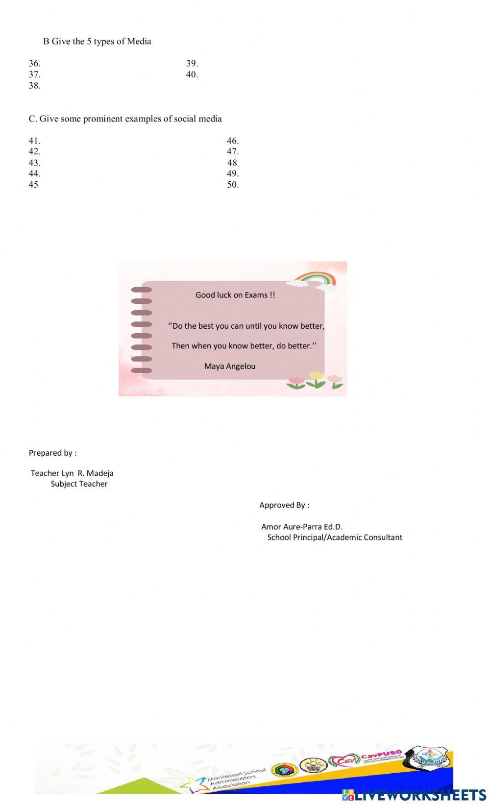 3rd quarter exam in TLE 8 online exercise for | Live Worksheets