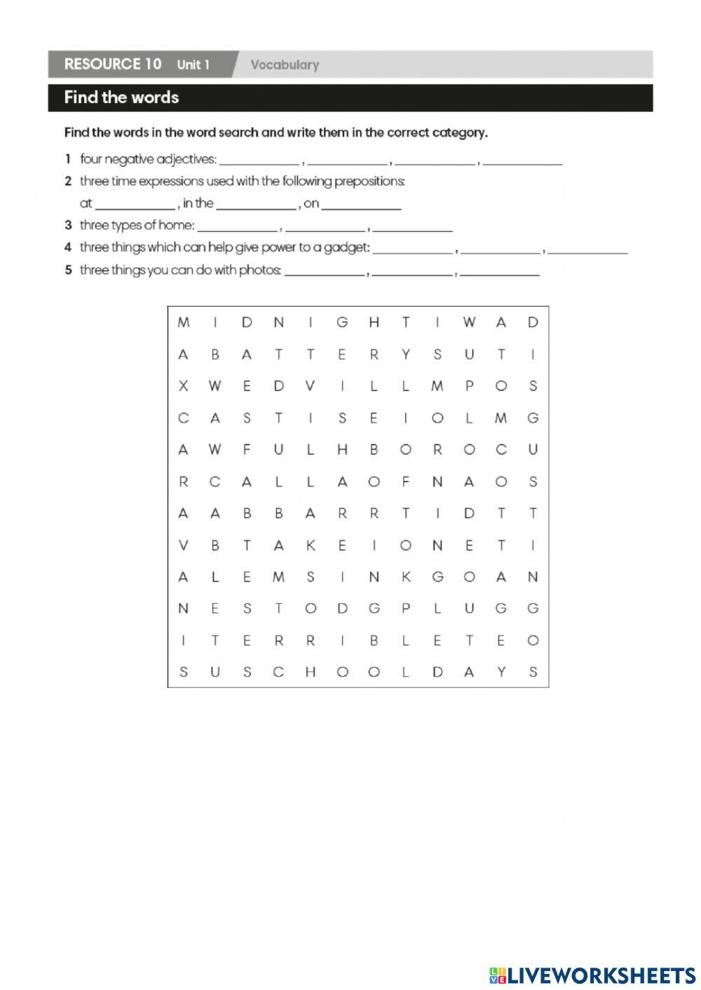 WW3 Extra U1.1 worksheet | Live Worksheets