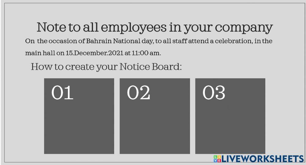 2333935 | Notice Board | Aisha Almalkii | LiveWorksheets