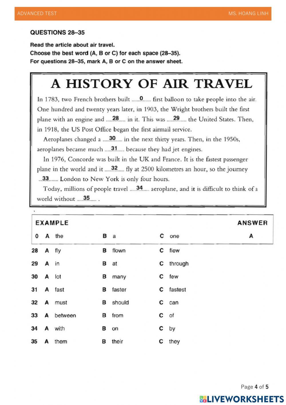 English test online exercise for 5 | Live Worksheets
