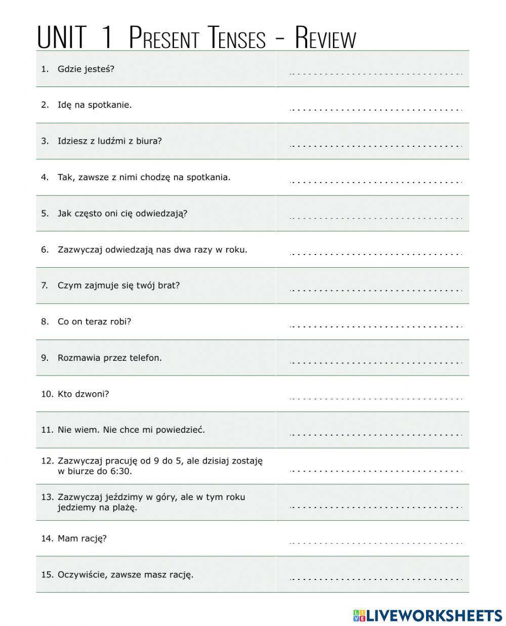 present review | Weronika Wagner | Live Worksheets