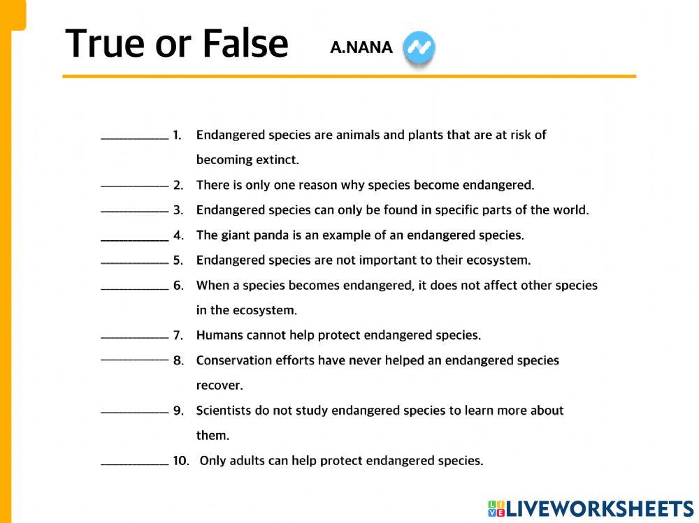 Endangered Spec… | Free Interactive Worksheets | 2333187