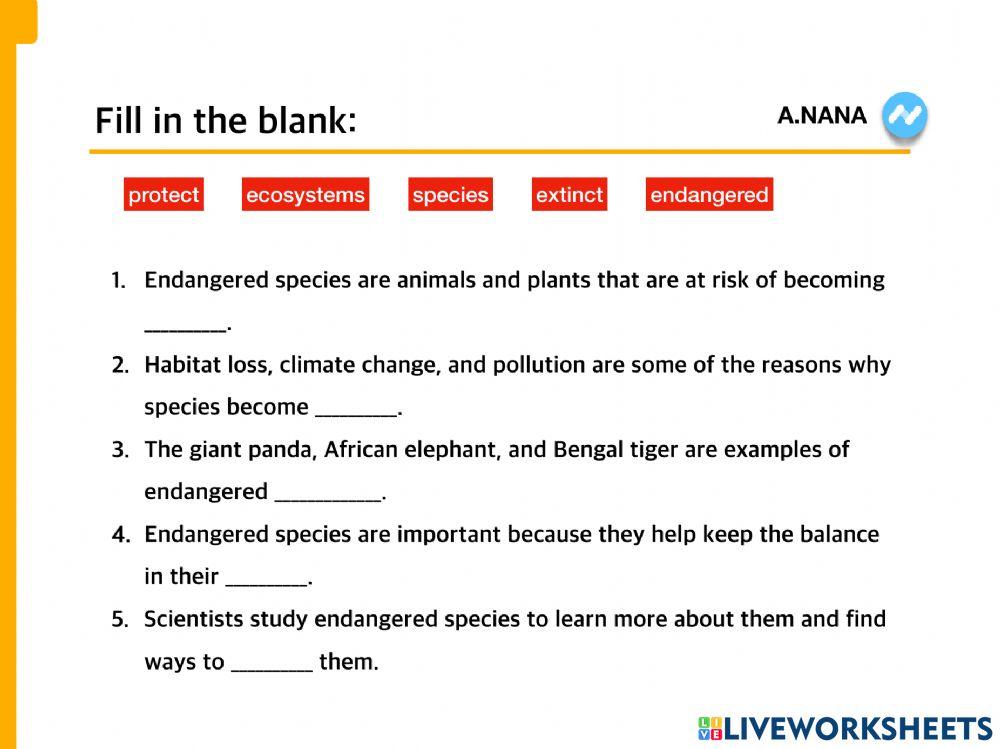 Endangered Spec… | Free Interactive Worksheets | 2333187