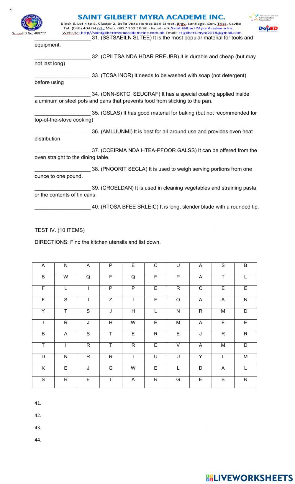 2577896 | TLE 7 | Arlenearoma | LiveWorksheets