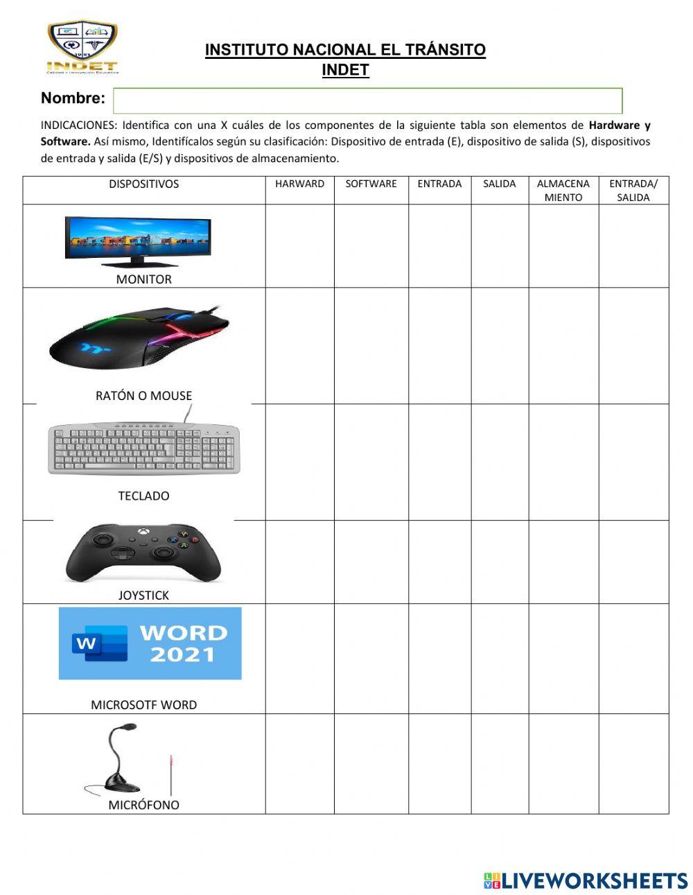 Hardware y software básico worksheet | Live Worksheets