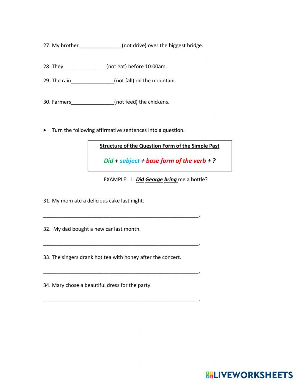 Irregular Verbs - Affirmative, Negative, and Question