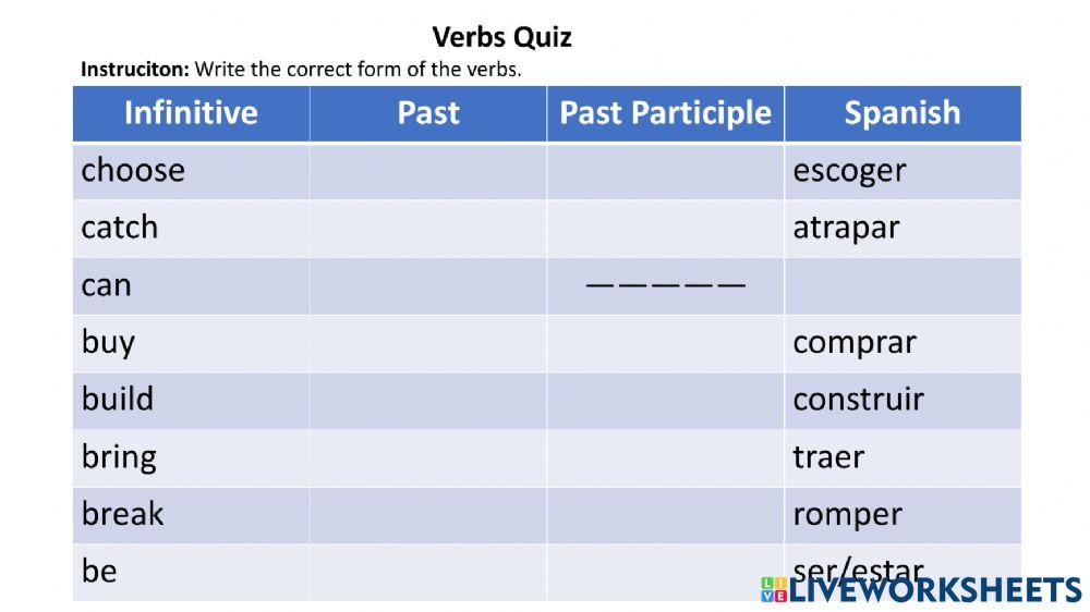 Verbs Quiz online exercise for | Live Worksheets
