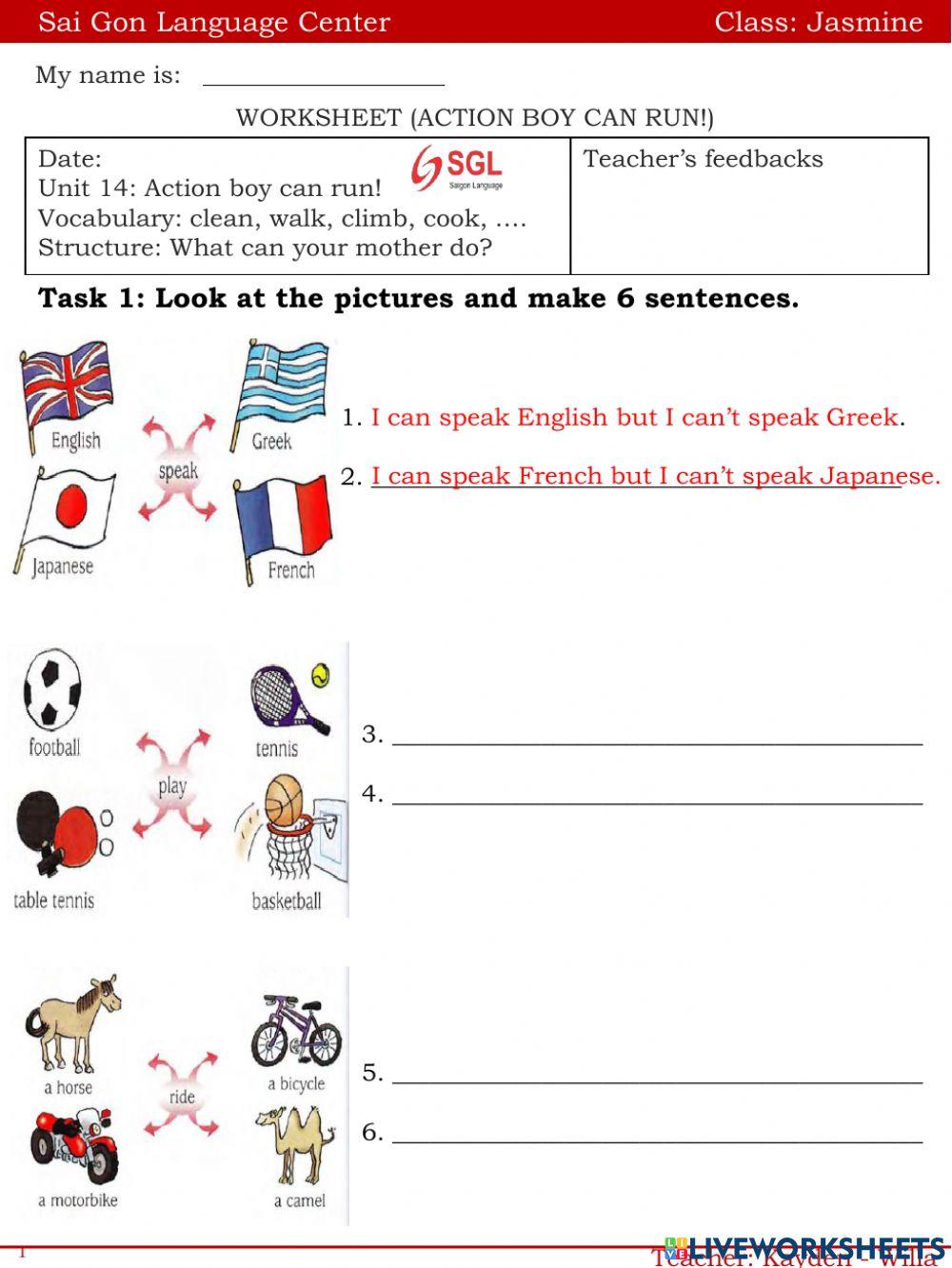Action boy can run! online pdf activity | Live Worksheets