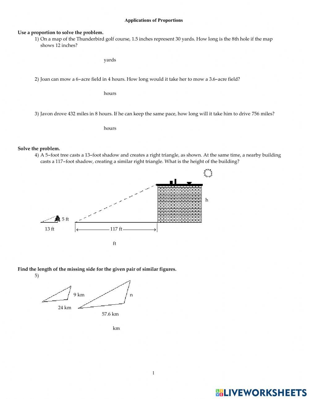 Applications of Proportions online exercise for | Live Worksheets
