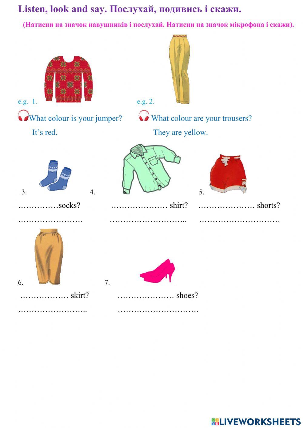 Clothes online exercise for Grade 1/2 | Live Worksheets