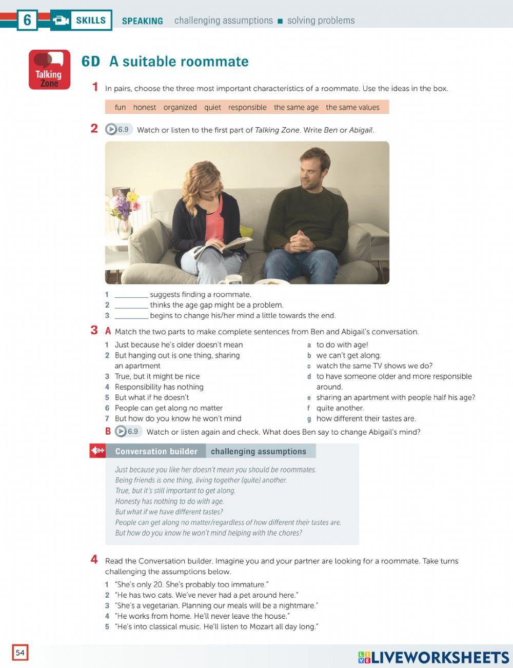 A suitable Roommate - 1 worksheet | Live Worksheets