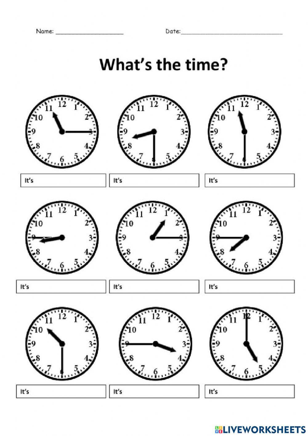 Time online exercise for 1 | Live Worksheets