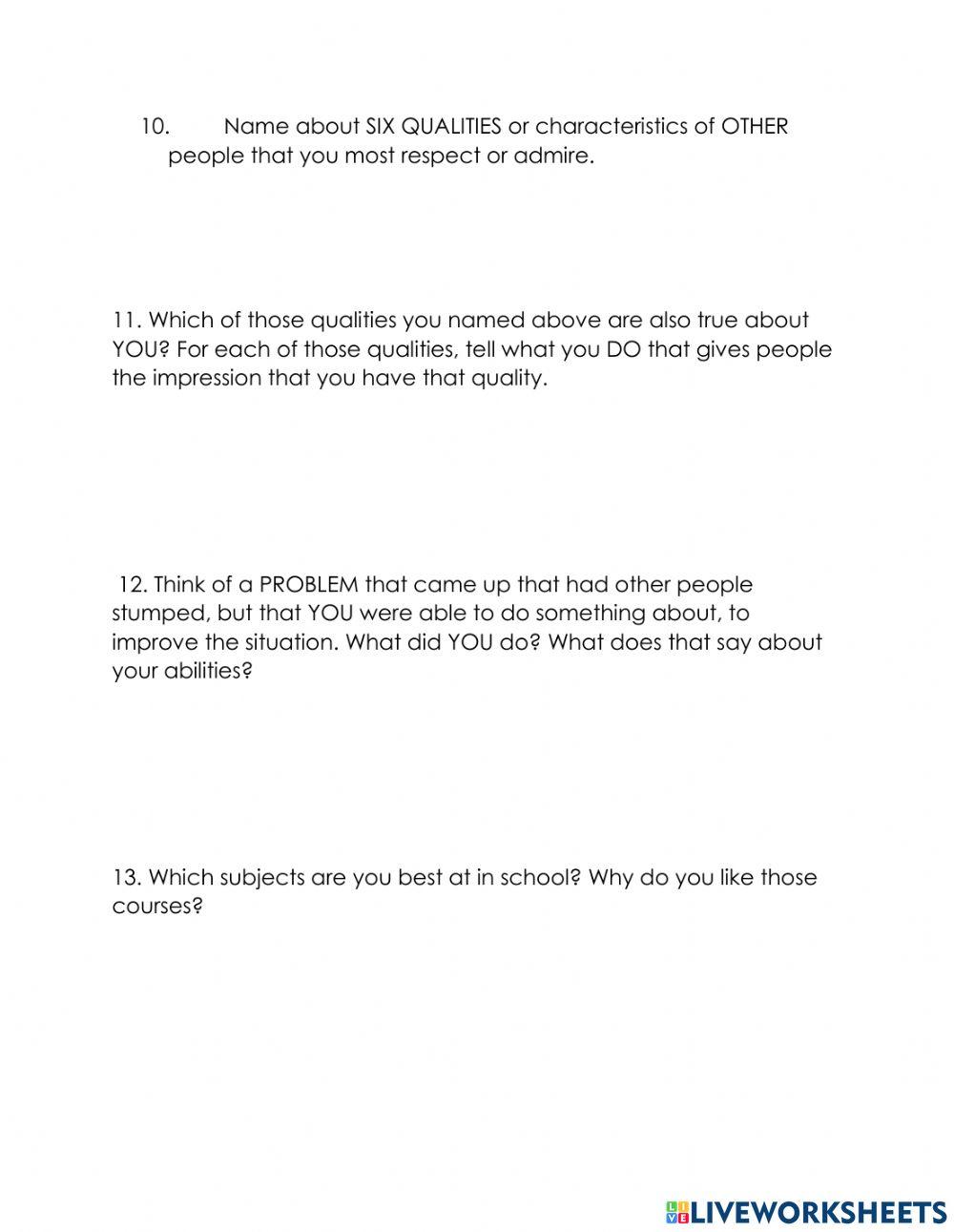 WORK IMMERSION … | Free Interactive Worksheets | 6936721