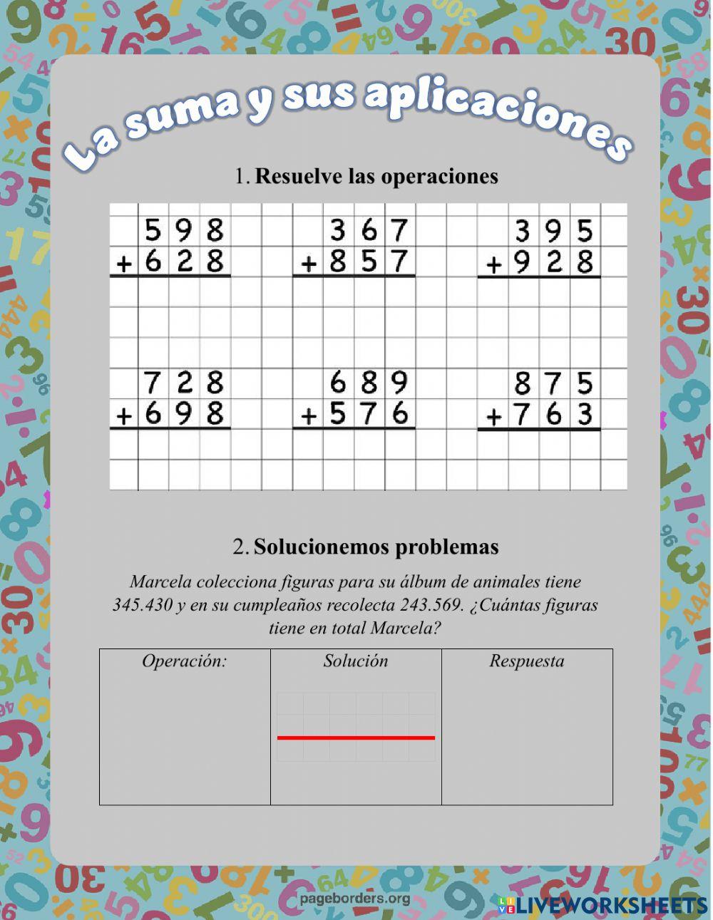 Practicando la suma interactive worksheet | Live Worksheets