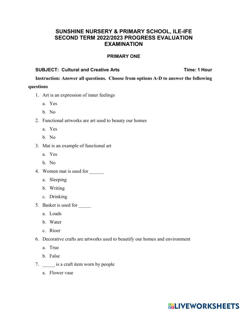 CCA Exam Primar… | Free Interactive Worksheets | 2578018