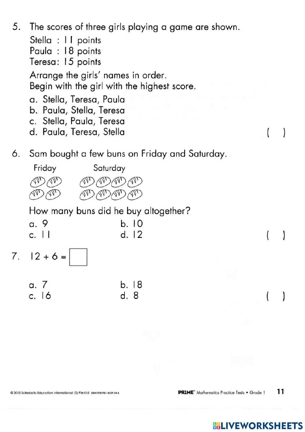 Primary 1 mid year test online exercise for | Live Worksheets