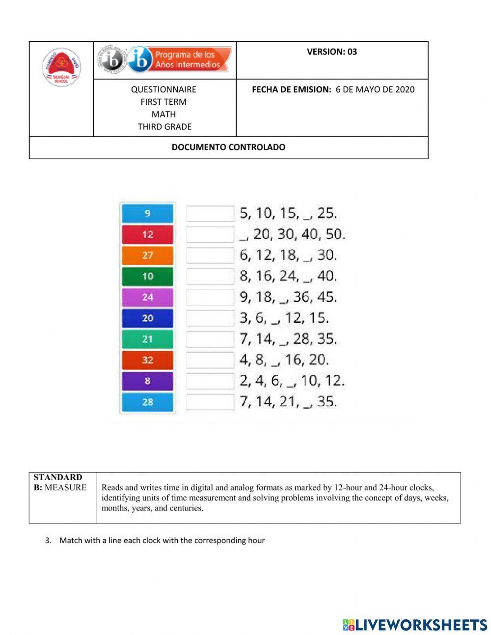 Math questionnaire Third Grade worksheet | Live Worksheets