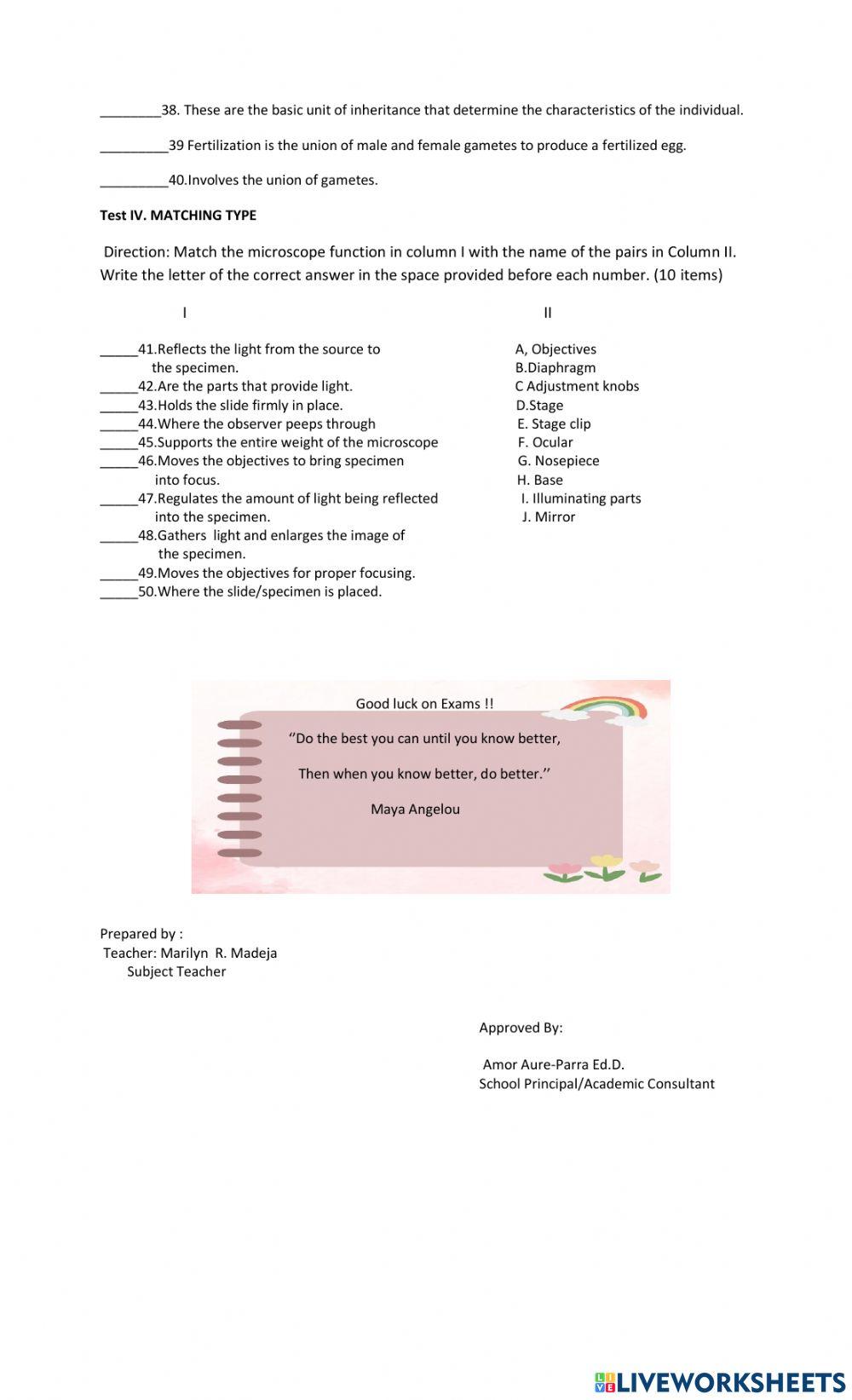 3rd quarter exam in Science 7 online exercise for | Live Worksheets