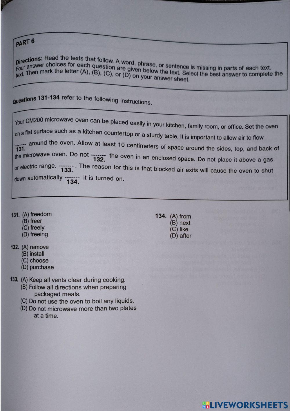 TOEIC TRAINING part 5-6 online exercise for | Live Worksheets