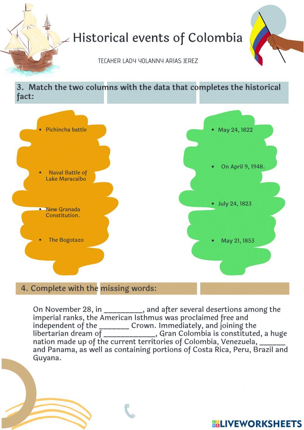 Historical events of Colombia worksheet | Live Worksheets