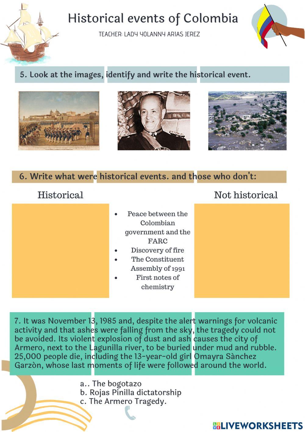 Historical events of Colombia worksheet | Live Worksheets