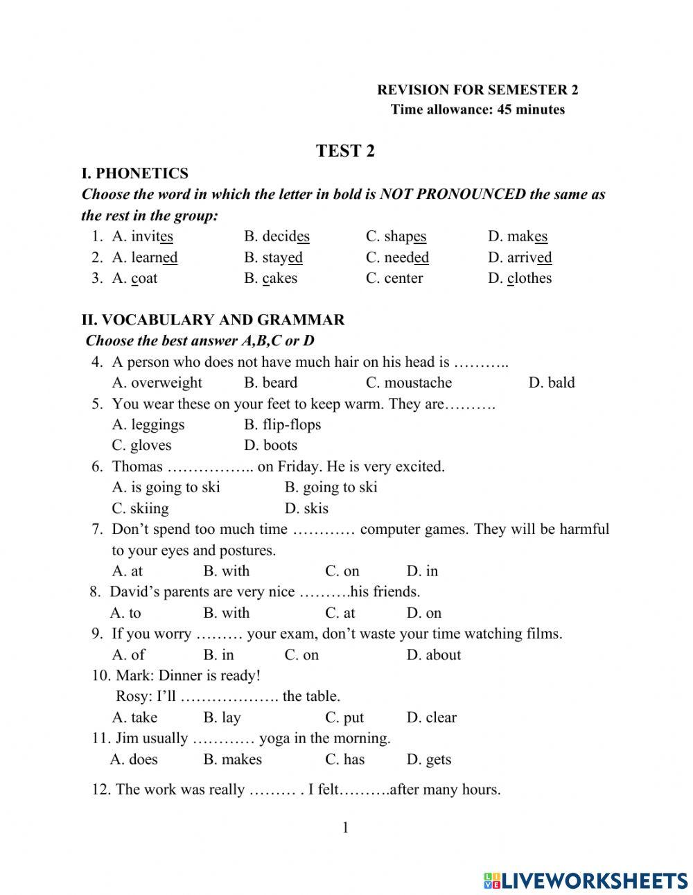 English File Pre Intermediate Test Unit Worksheet Live 41 Off