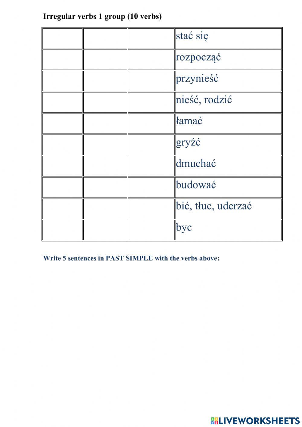Irregular verbs be-build polish worksheet | Live Worksheets