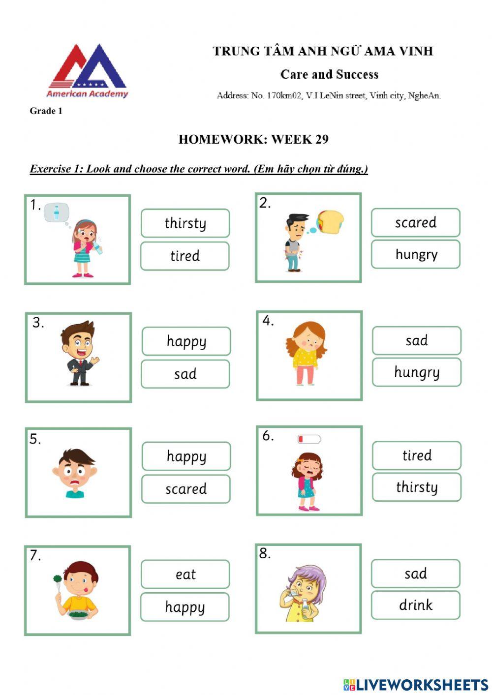 Week 29 grade 1 feeling worksheet | Live Worksheets