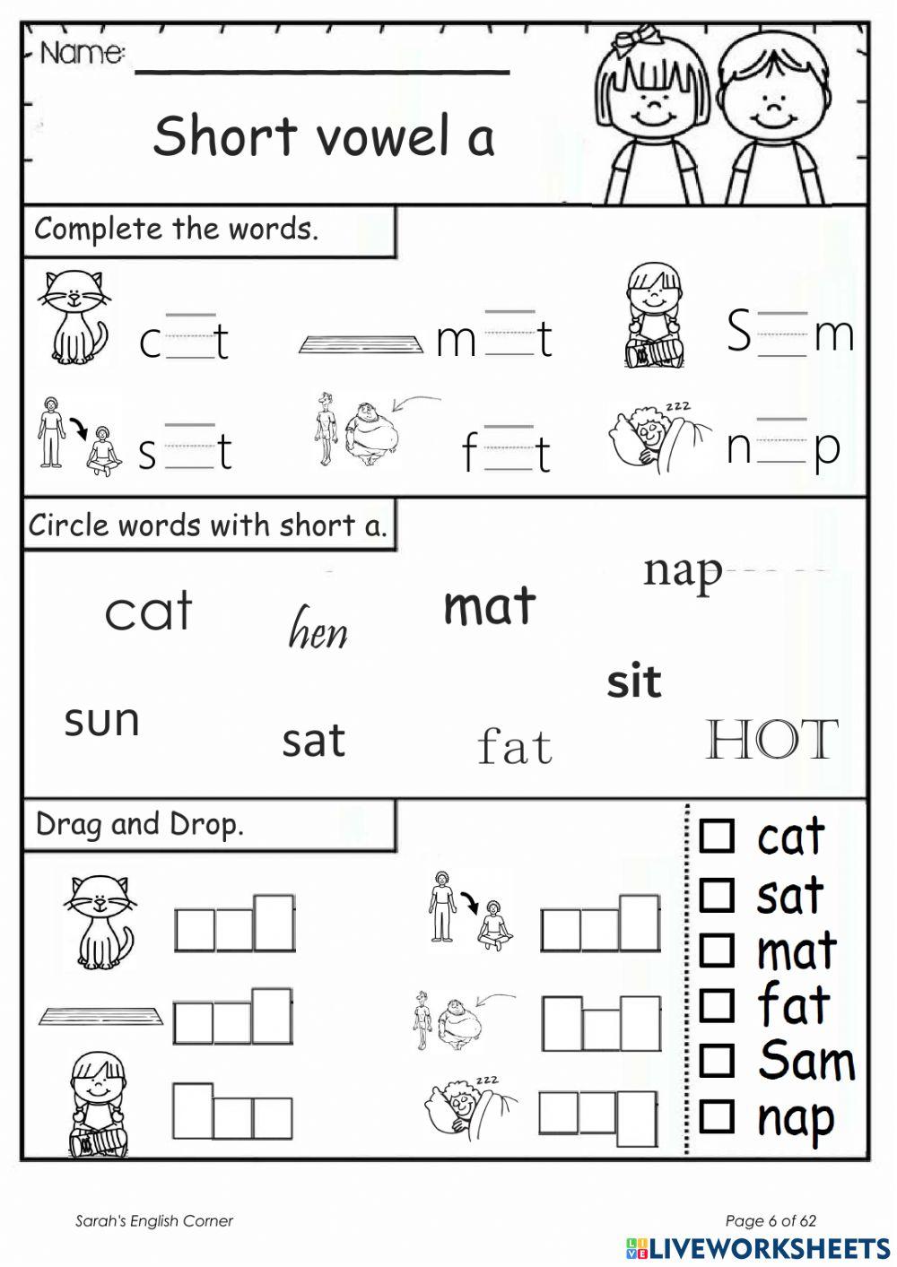 Short vowel a English as a Second Language (ESL) exercise | Live Worksheets