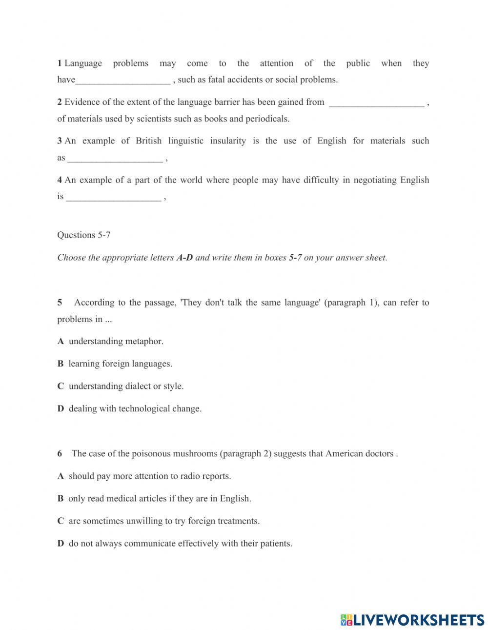 Language barrier online exercise for | Live Worksheets