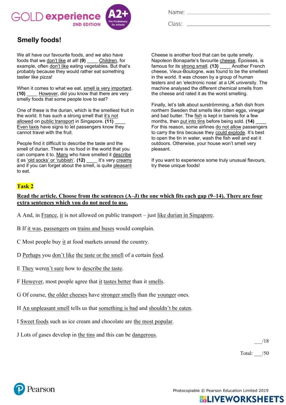 Gold Experience… | Free Interactive Worksheets | 6932043