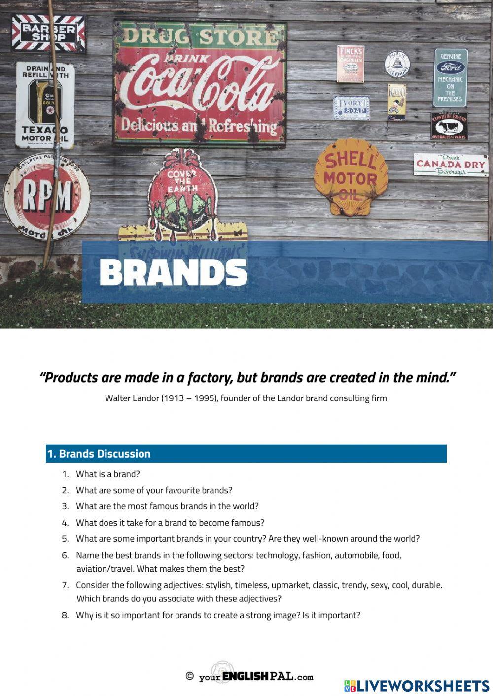 Brands | Free Interactive Worksheets | 2309165