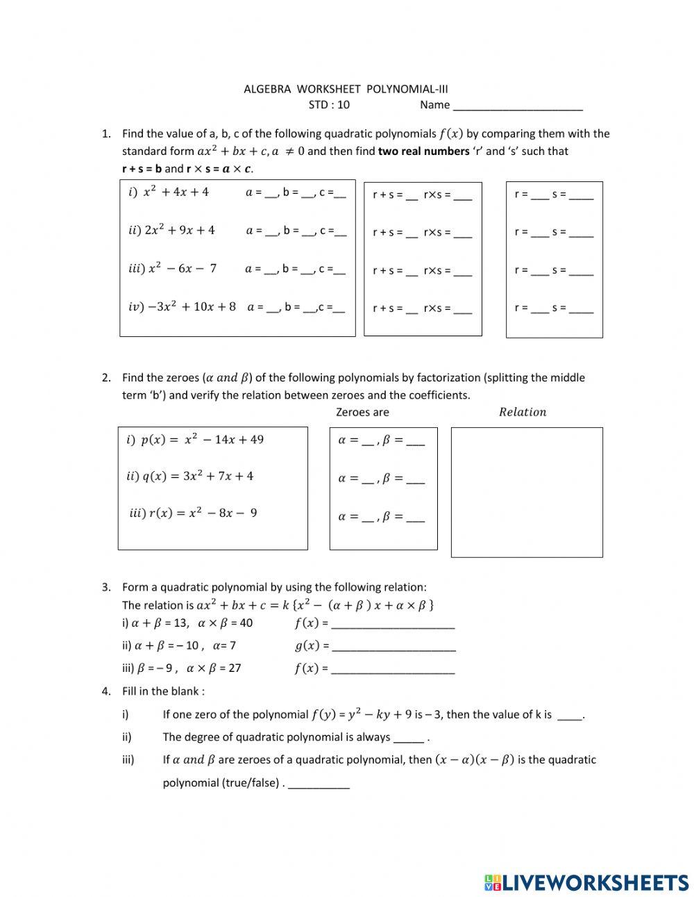 standard 10 A online exercise for | Live Worksheets