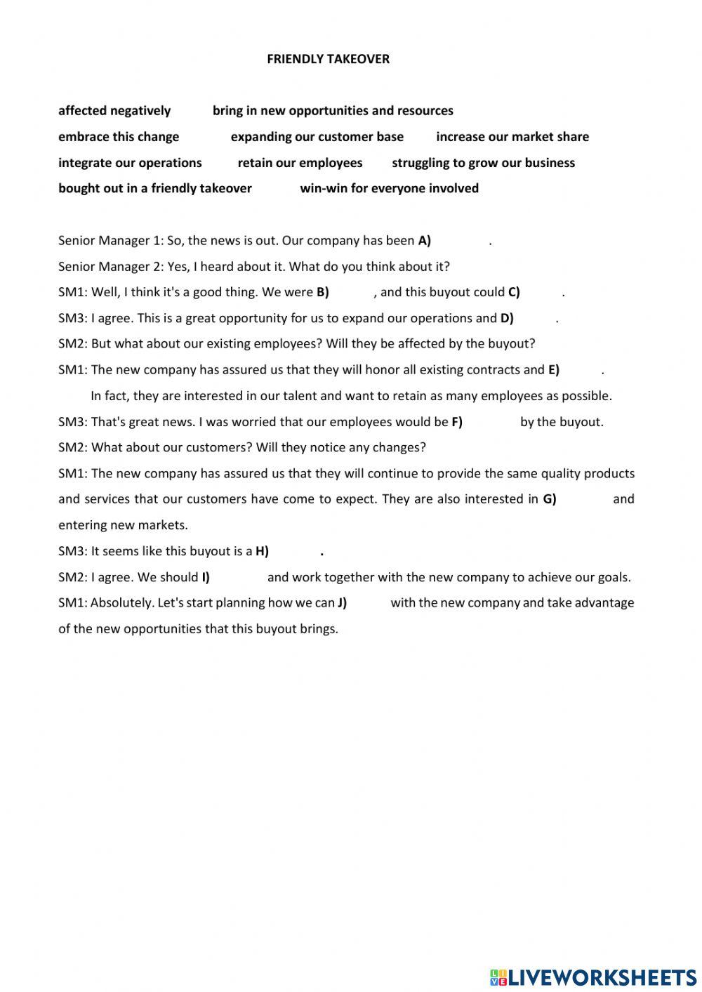 FRIENDLY TAKEOVER 2556462 | friddamm | LiveWorksheets