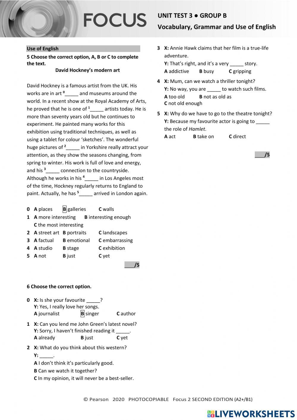 Focus 2 (Unit 3… | Free Interactive Worksheets | 6932221