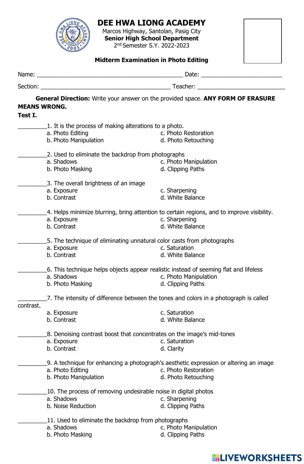 Midterm Examination in Photo Editing 2309968 | rusehelen