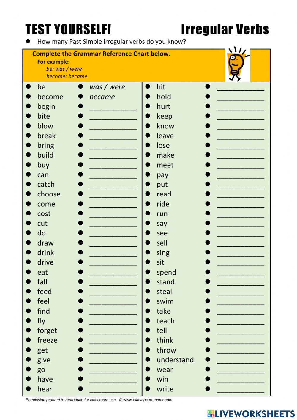 Past Simple Irregular Verbs Longer List online exercise for | Live ...