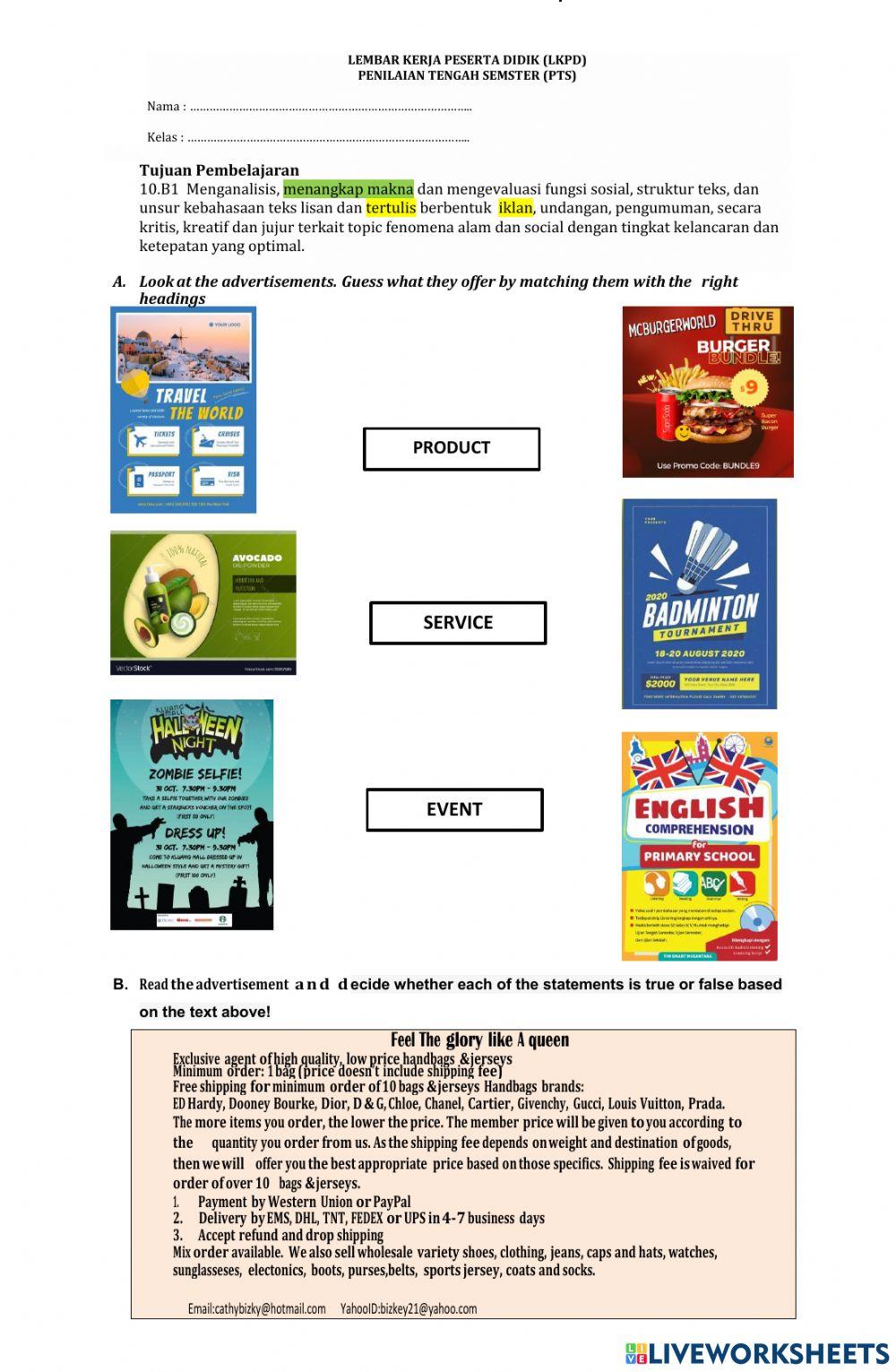 English Mid Test Grade 10 worksheet | Live Worksheets