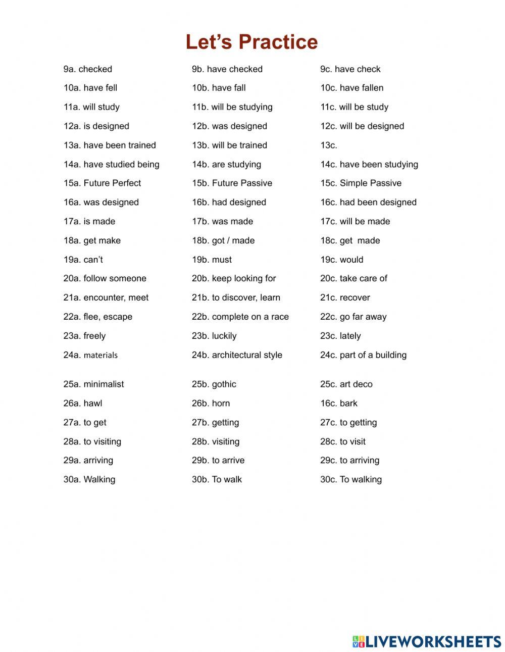 Let's Practice interactive exercise for 1Bach | Live Worksheets