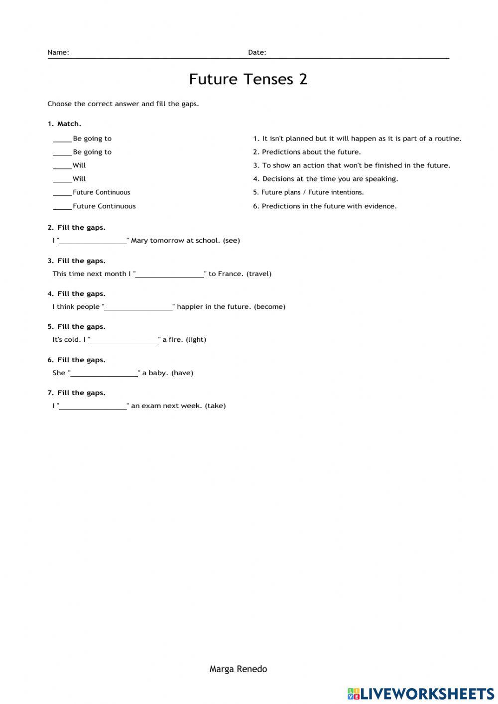 5382053 | Future Tenses 2 | MargaRenedo | LiveWorksheets