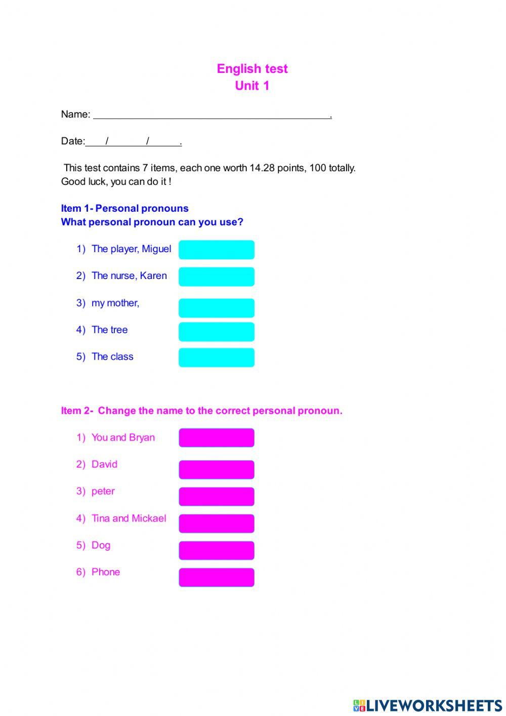 Test online exercise for GRADE 1 | Live Worksheets